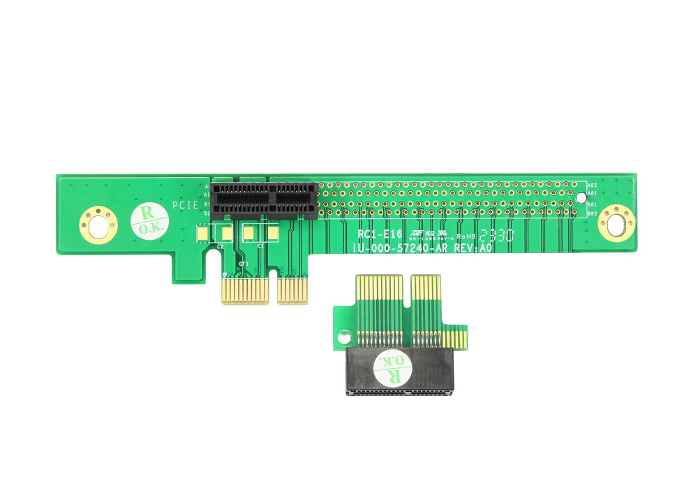 Set: Riser Karte PCI Express x1 PCIe mit Extender - 1HE